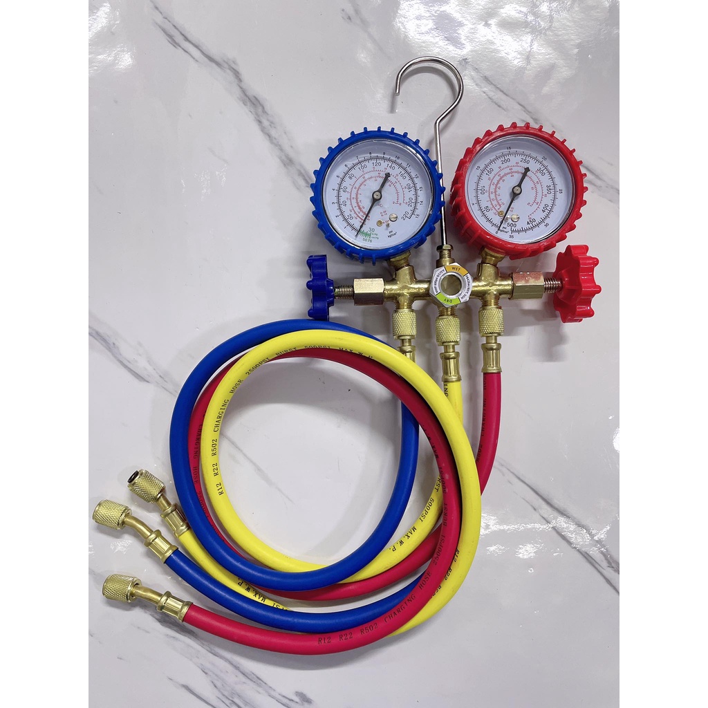Manifold Gauge gas meter aircond with 3pcs Charging Hose Set R410a R32 R22 R134A R600 Air Cond ...