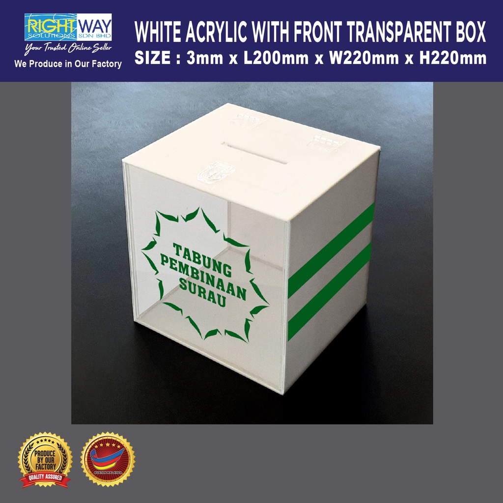 ACRYLIC DONATION BOX I TABUNG PEMBINAAN SURAU I SIZE : 3MM X L200MM X ...