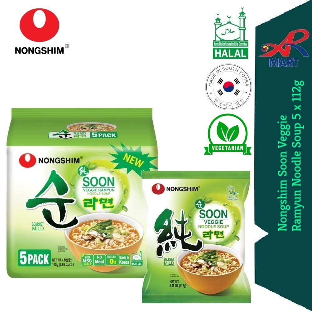 EXP: 10/24 HALAL Nong Shim Soon Veggie Ramyun (5 x 120g)Korean Instant ...