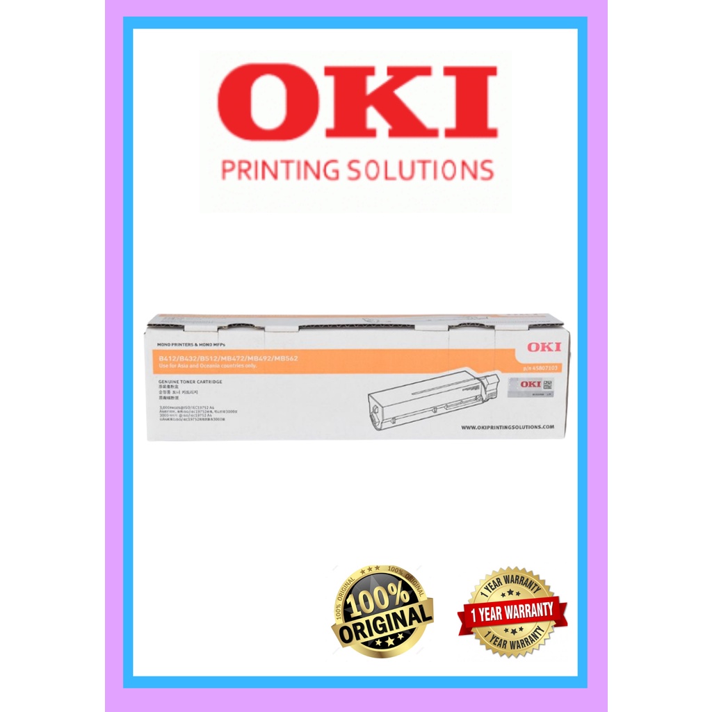 [GENUINE] OKI B412 (45807107) HIGH YIELD BLACK TONER CARTRIDGE (7K ...