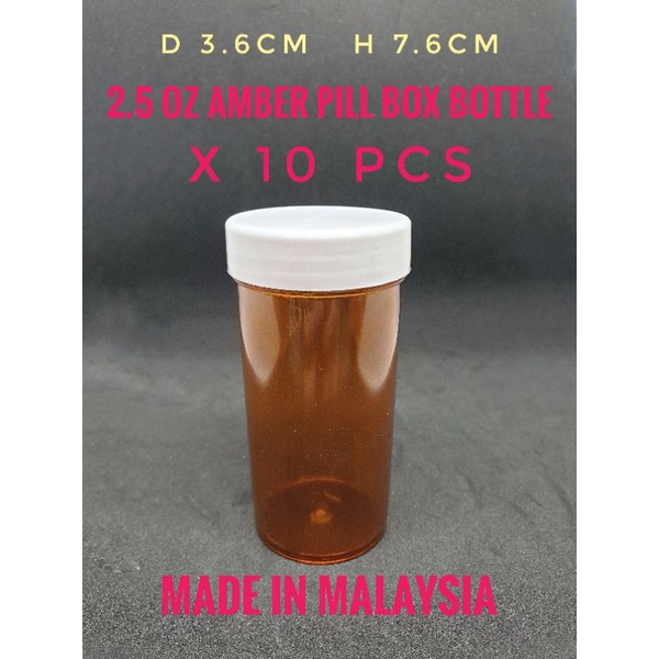 2.5oz × 10pcs Transparent/ Amber Pill Box Tablet Vial / Plastic With ...