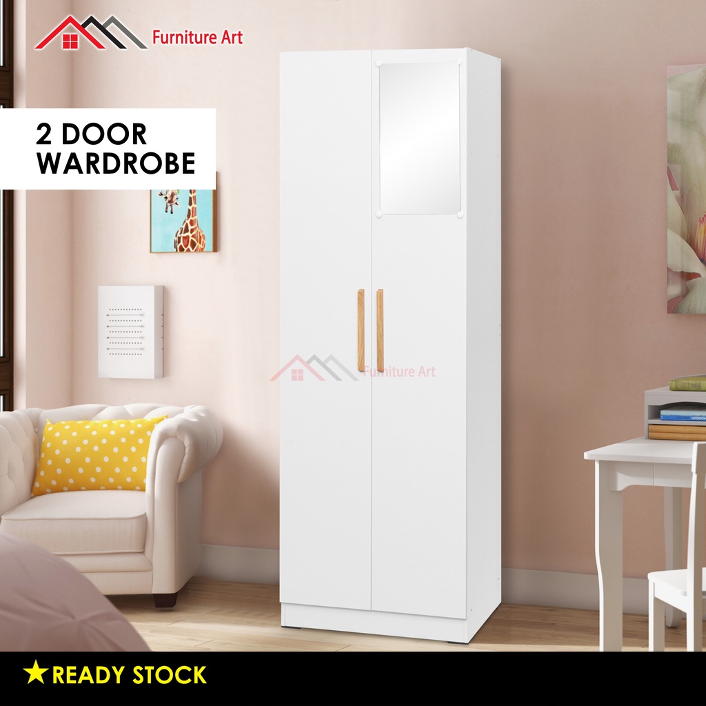 2 Door Wardrobe with Mirror/ White Almari Baju / 2 pintu Almari ...