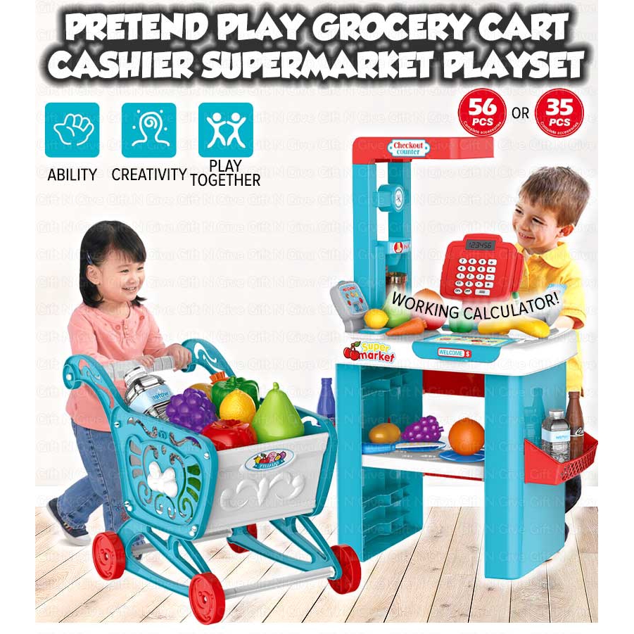 Pretend Play Supermarket Groceries Cashier Shopping House Playset Cash ...