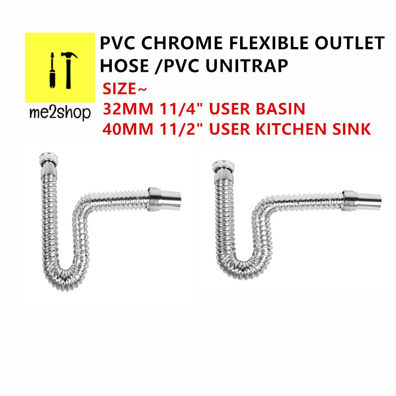 PVC CHROME FLEXIBLE OUTLET HOSE /PVC UNITRAP (32MM /11/4" FOR BASIN OR ...