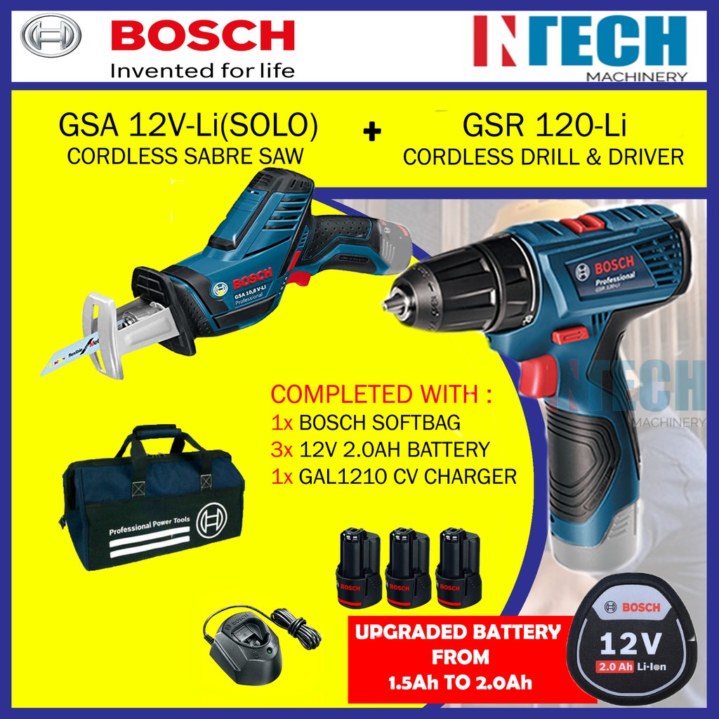 BOSCH 12V COMBO KIT C/W GSA12V-LI CORDLESS SABRE SAW + GSR120-LI ...