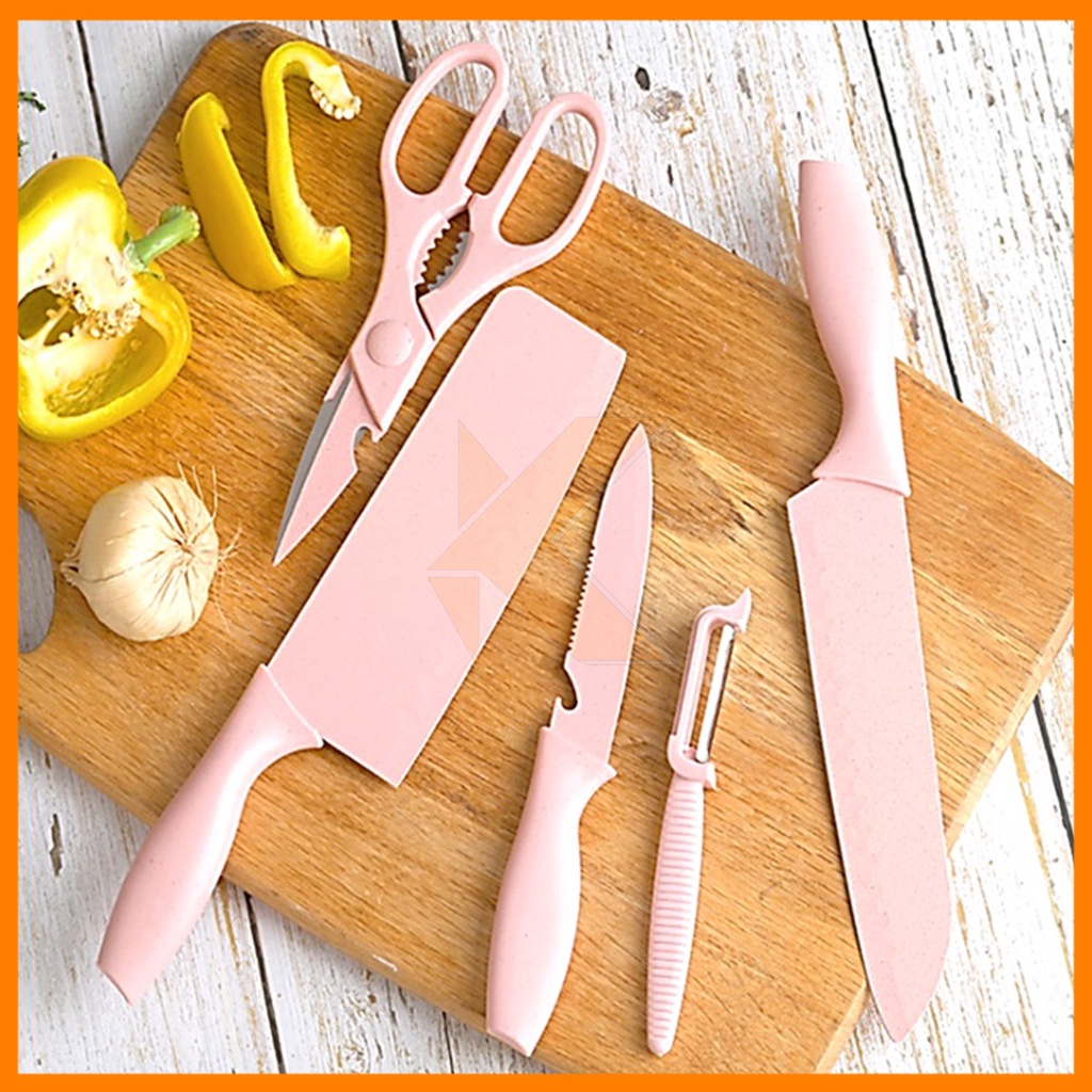 【K-Home】6in1 Stainless Steel Kitchen Knife Scissor Peeler Cutlery Culinary Tools Knife Holder ...