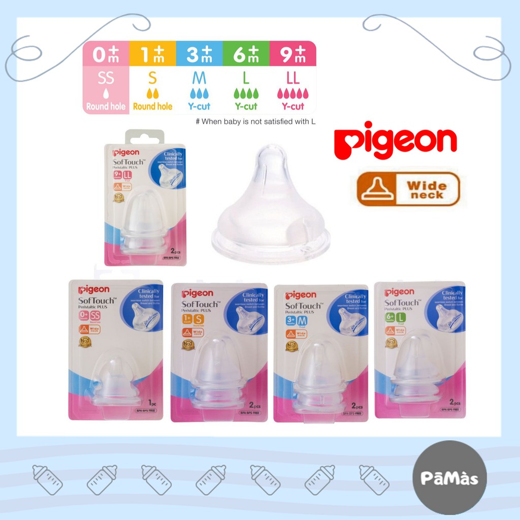 Pigeon Wide Neck Nipple SofTouch™ Peristaltic PLUS (SS, S, M, L, LL) (ORIGINAL) | Shopee Malaysia