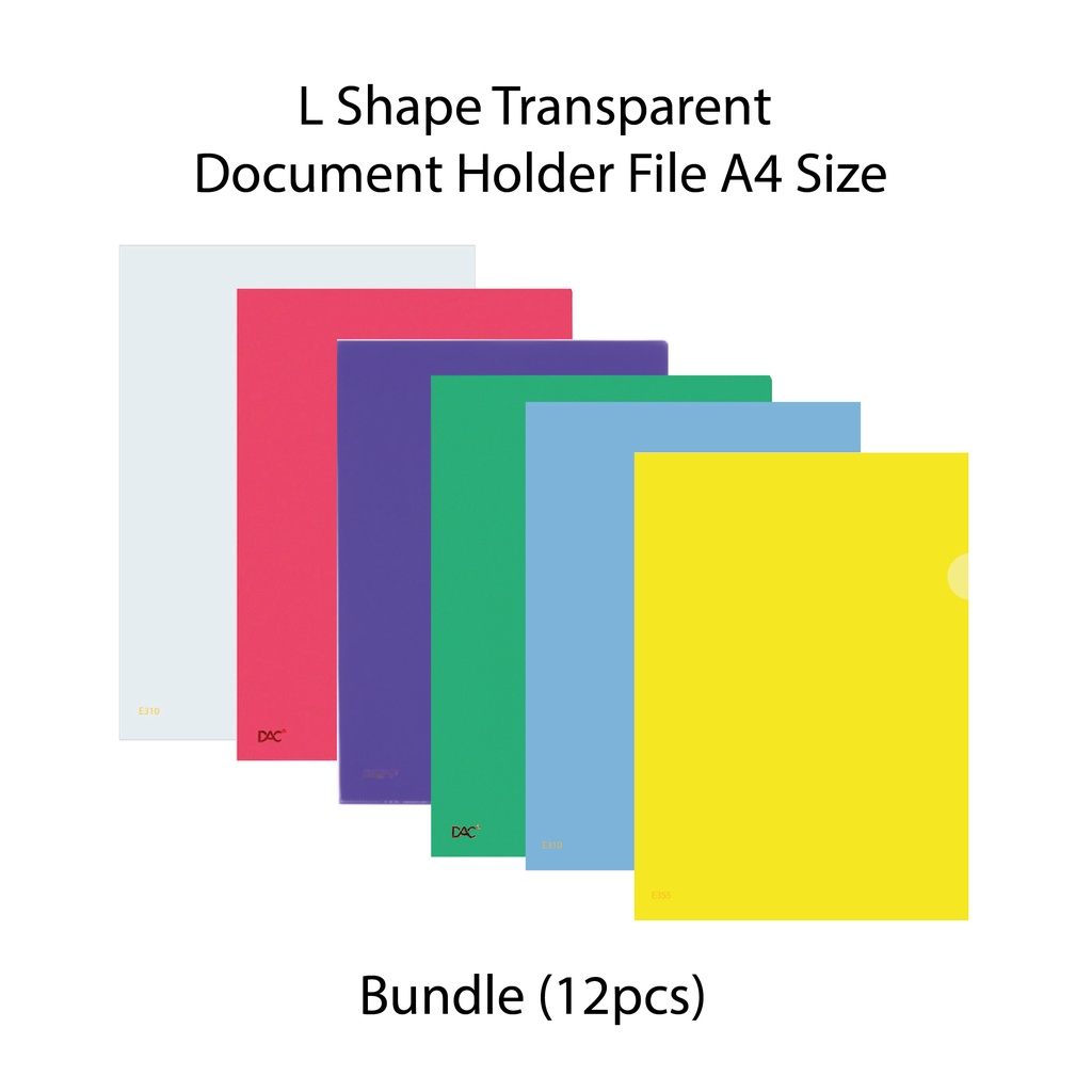L Shape Transparent Document Holder File A4 Size Bundle (12pcs ...