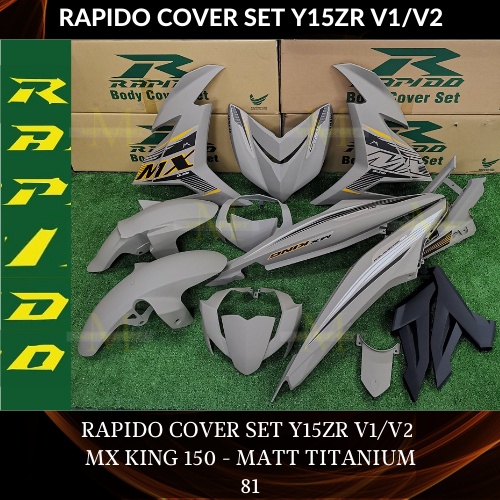 RAPIDO COVER SET Y15ZR V1/V2 MX KING-150 (17) MATT TITANIUM (STICKER TANAM/AIRBRUSH) COVERSET ...