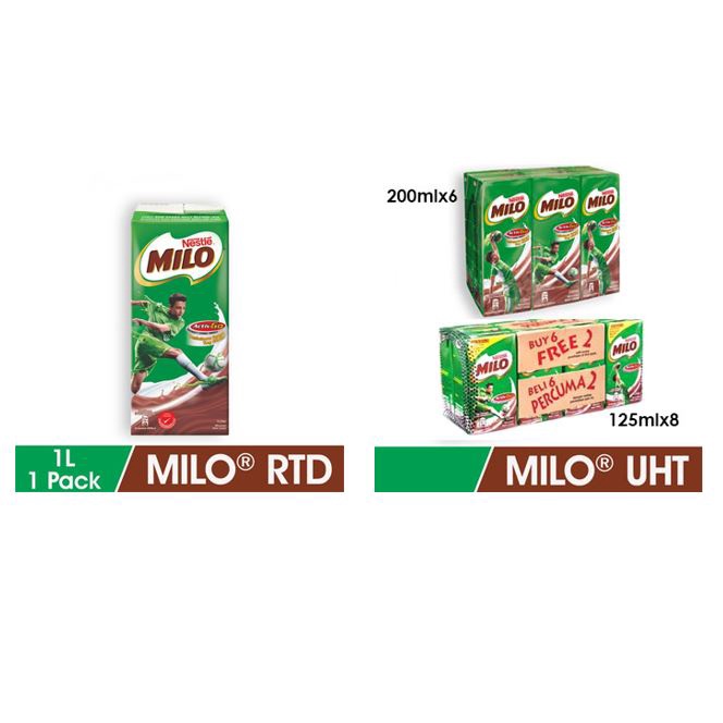 MILO UHT 200ml x 6packs/ 125ml (6+2packs) | Shopee Malaysia