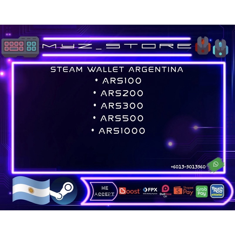 (AR$200-AR$1200) Steam Wallet Argentina [ARS] | Shopee Malaysia