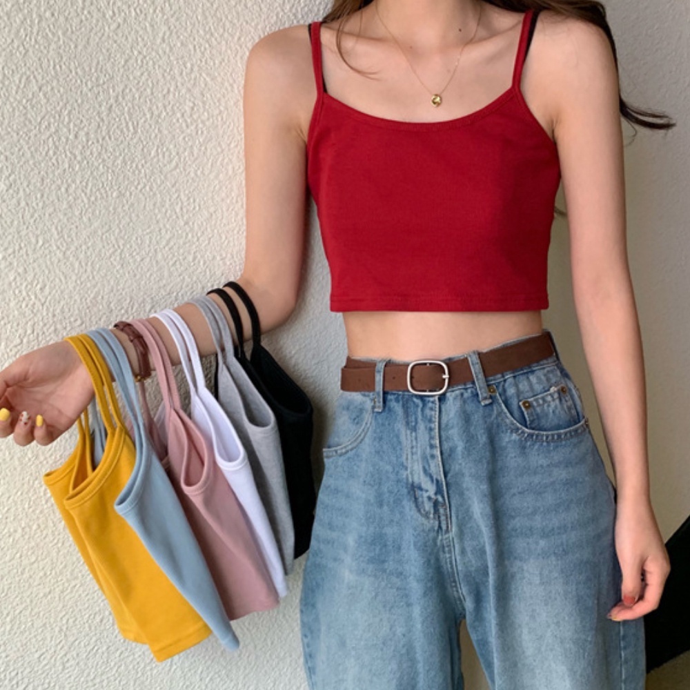 Women Crop Top Tank Sleeveless Singlet Camisole Sling Basic Plain ...