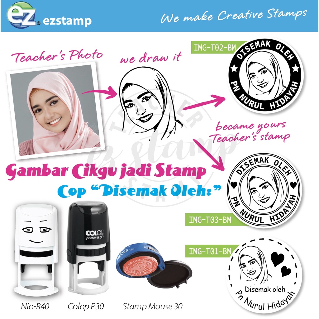 Bulat Cop Ulasan Guru "Disemak Oleh" dgn "Muka Cikgu" / Teacher Stamp ...