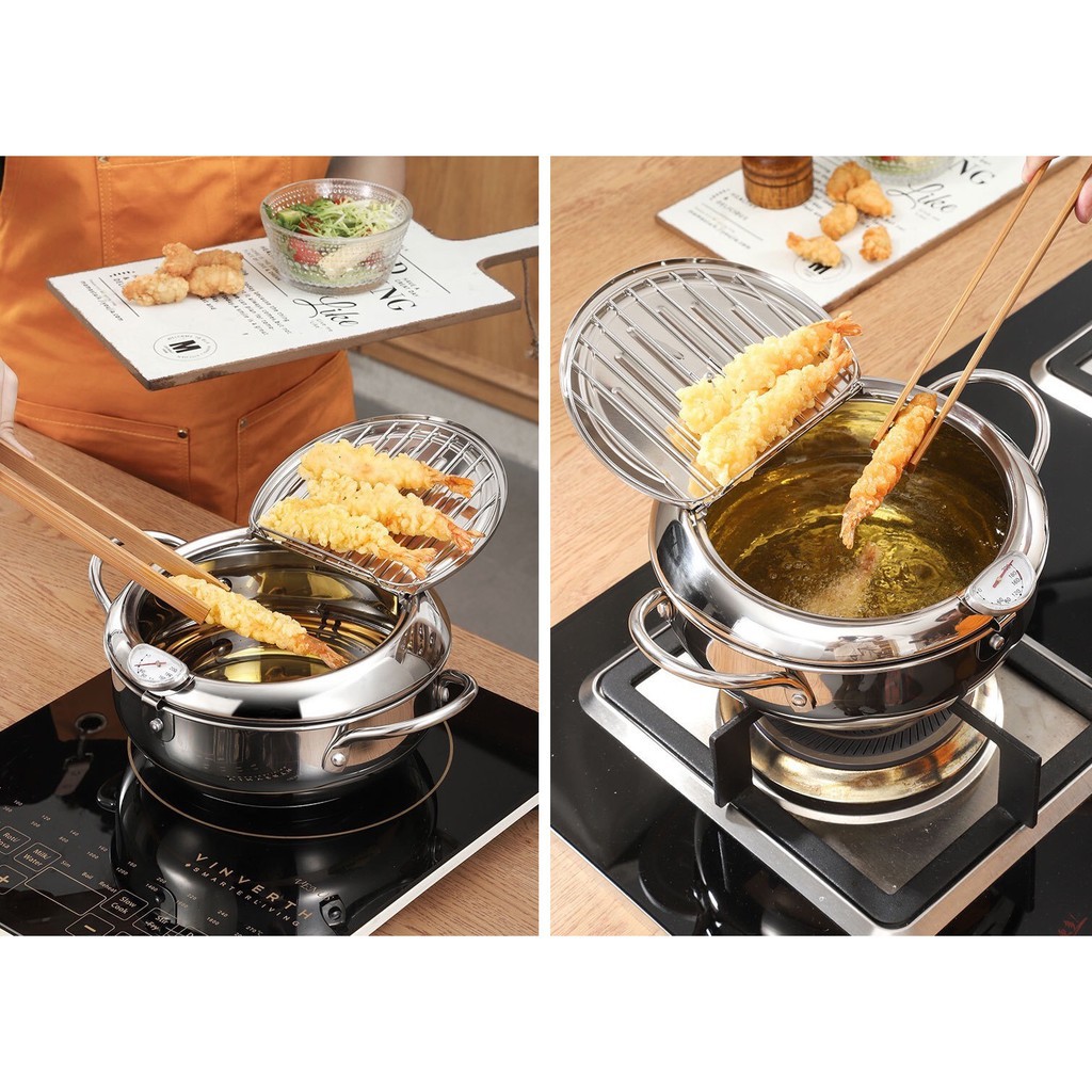 3.4L Large Tempura Deep Fryer Pot Japanese Stainless Steel Frying Pot ...