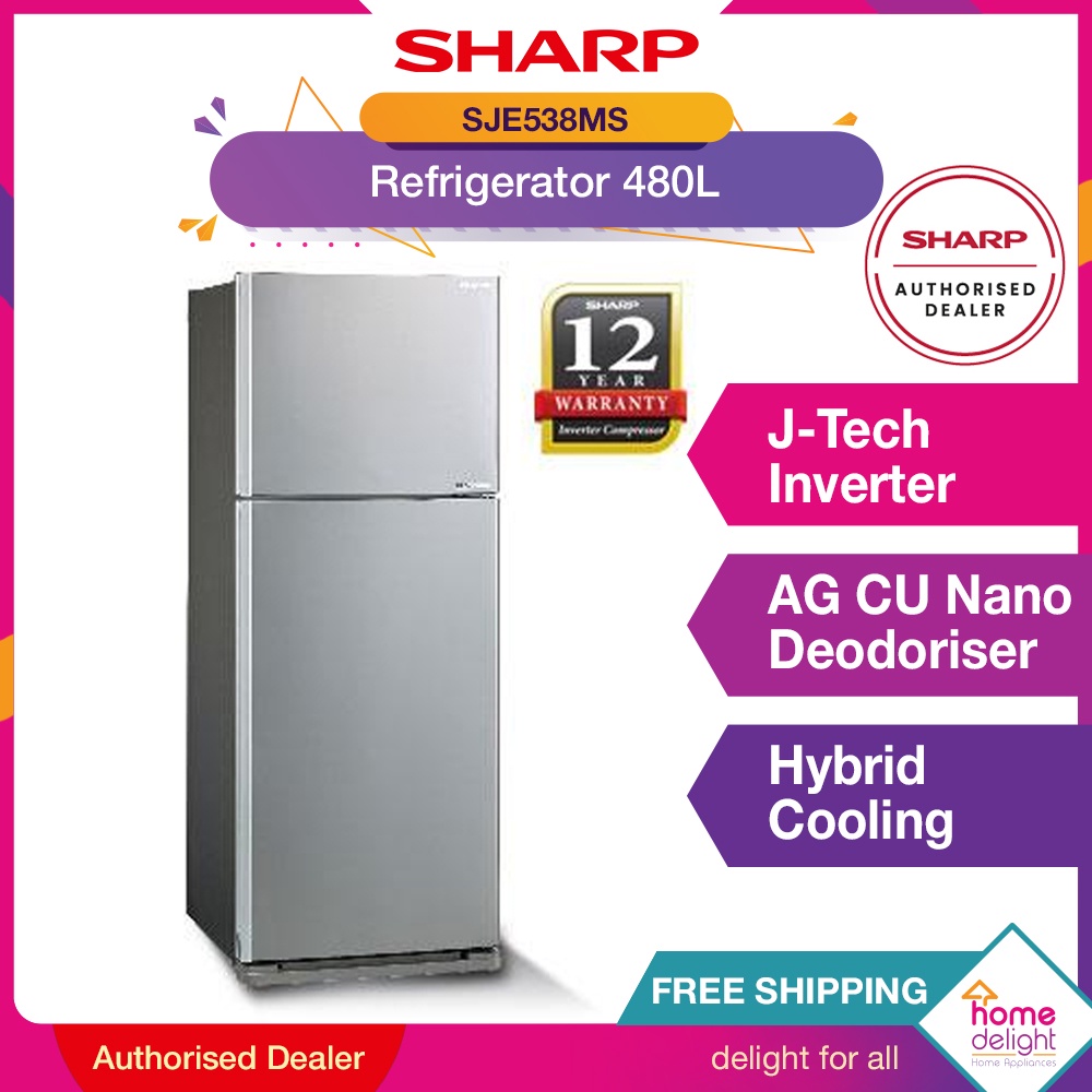 [FREE SHIPPING] Sharp 2 Door Fridge Inverter 480L (Silver) [ SJE538MS ...