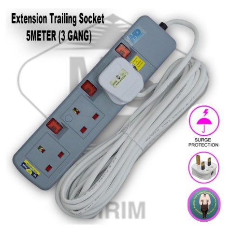 2m / 5m Extension Trailing Socket Plug Adapter (2 Way / 3 Way / 4 Way ...