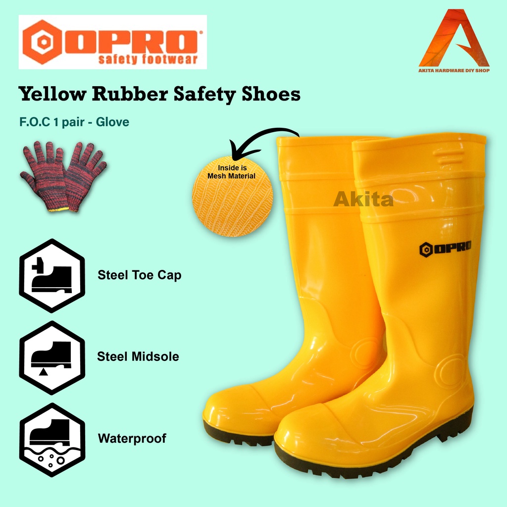 OPRO Steel Toe Cap Yellow Rubber Safety Shoes Opro-100 Wellington Boot ...