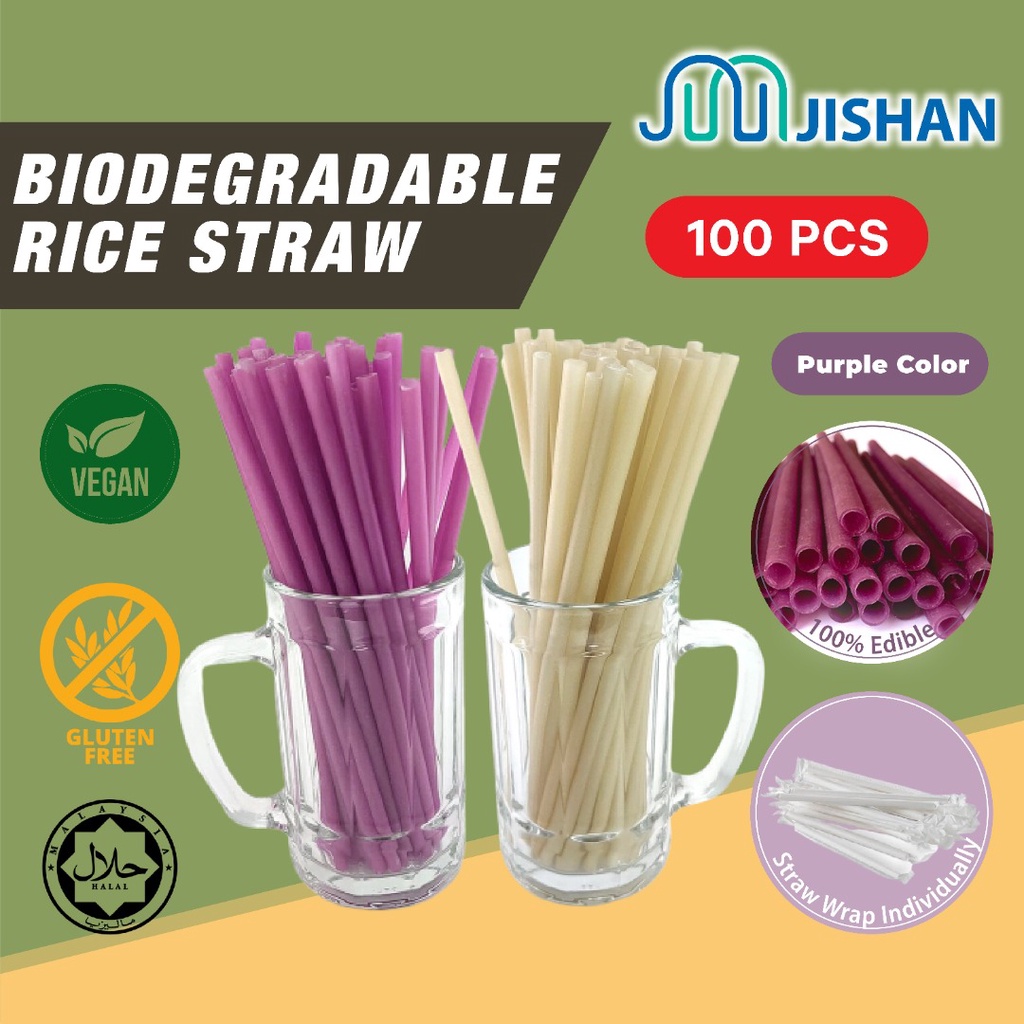 [100pcs/box] Individually Wrapped Biodegrable Rice Straw/Natural Drinking Straws/Non-Plastic ...