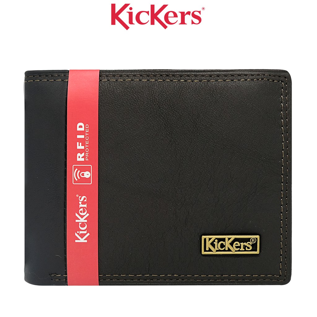 Kickers Genuine Cowhide Leather Copper Logo RFID Protection Top-Flip ...