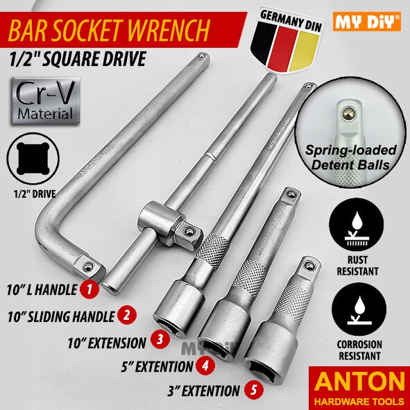 MYDIYHOMEDEPOT - ANTON CRV 1/2" Square Drive Extention Bar Socket ...