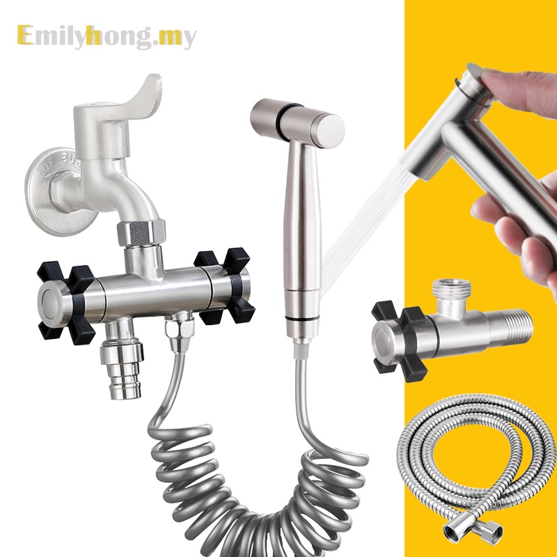 304 Stainless Steel Bidet Set with Angle valve \Two Way Tap Bathroom ...