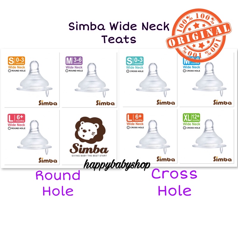 Simba Wide Neck Ultra Soft Anti-Colic Teat - Cross Hole, Round Hole ...