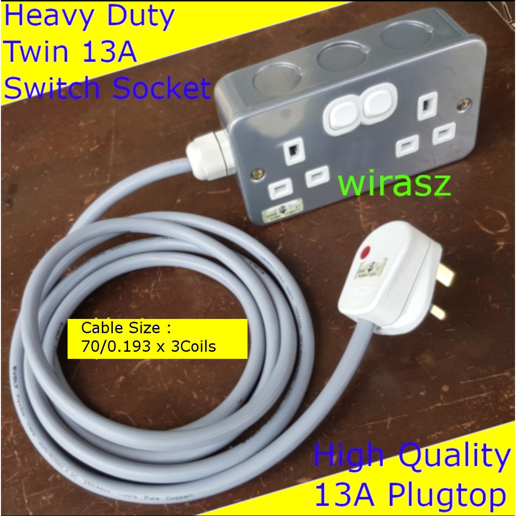 SUPER Heavy Duty Metal Clad 2 Gang Power Extension Socket Wire 13A ...
