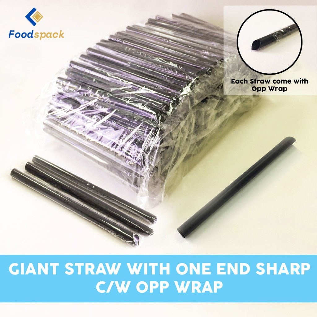 12mm x 180mm Black Giant Straw End Sharp 7” with Opp Wrap (250pcs ...