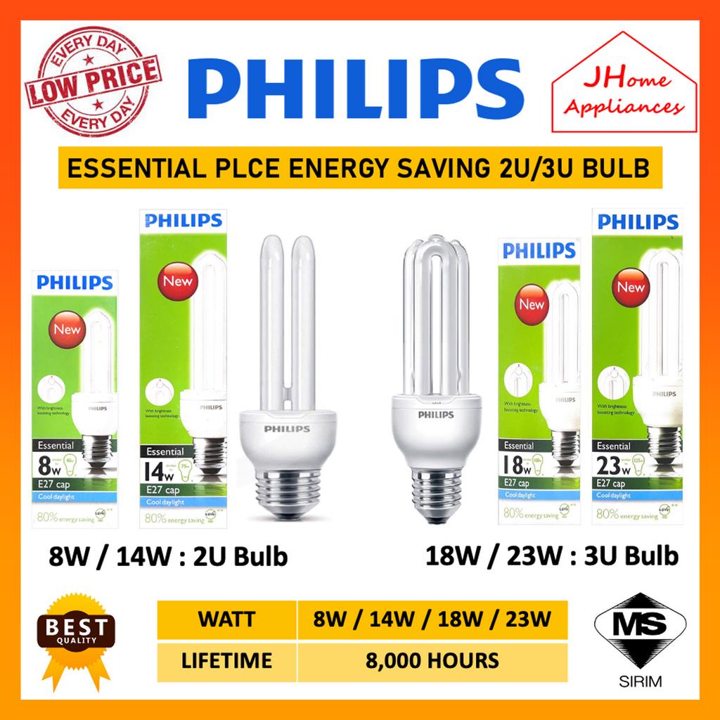 PHILIPS ESSENTIAL 8W / 18W / 23W PLCE E27 ENERGY SAVING 2U / 3U [ COOL DAYLIGHT / WARM WHITE ...