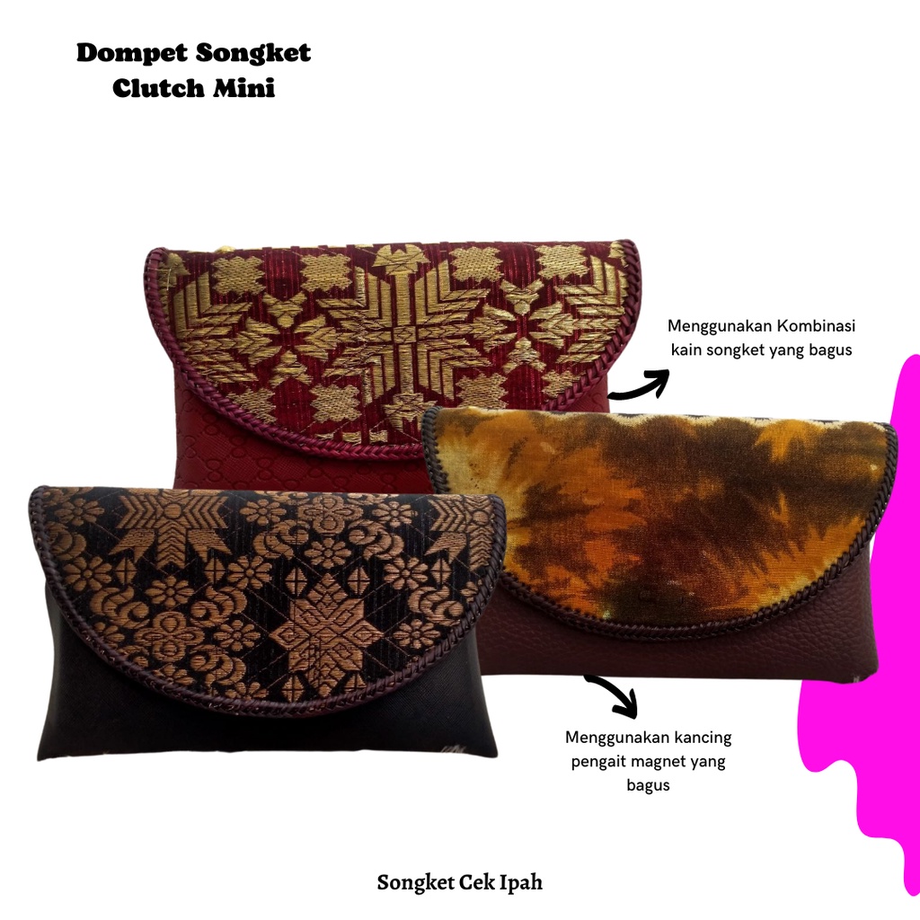 Leather Mini Clutch Songket Wallet in Various Motifs and Colors - Yoko ...