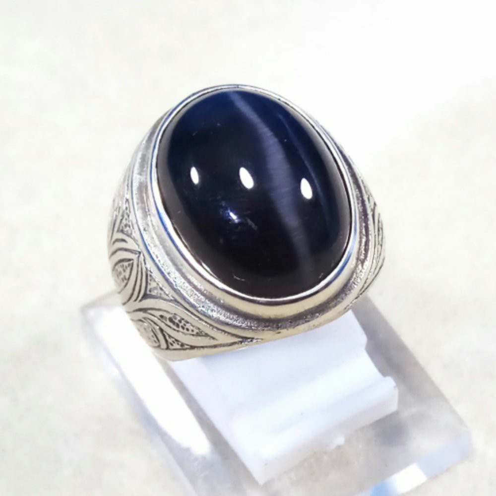 Middle Line Precision BLACK CAT EYE Agate Ring | Shopee Malaysia