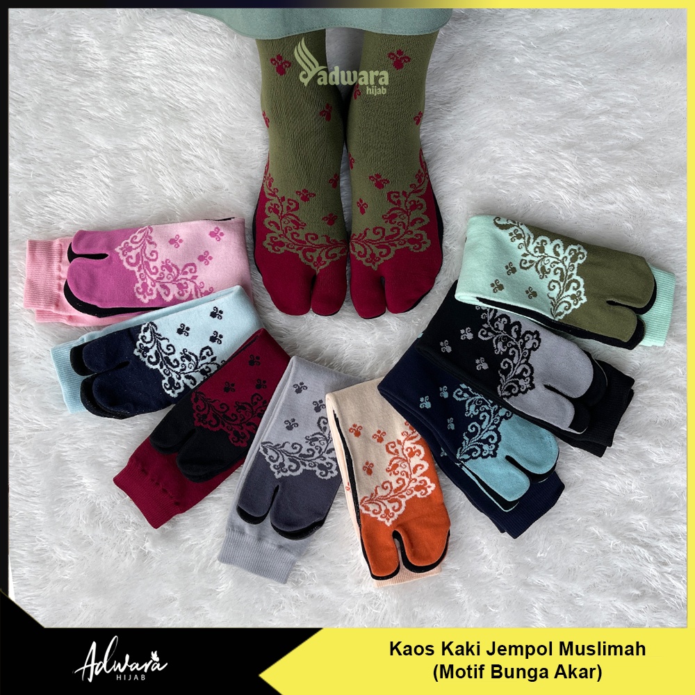 HITAM Adwara HIJAB Muslimah Toe Socks with Black Root Tread Flower ...