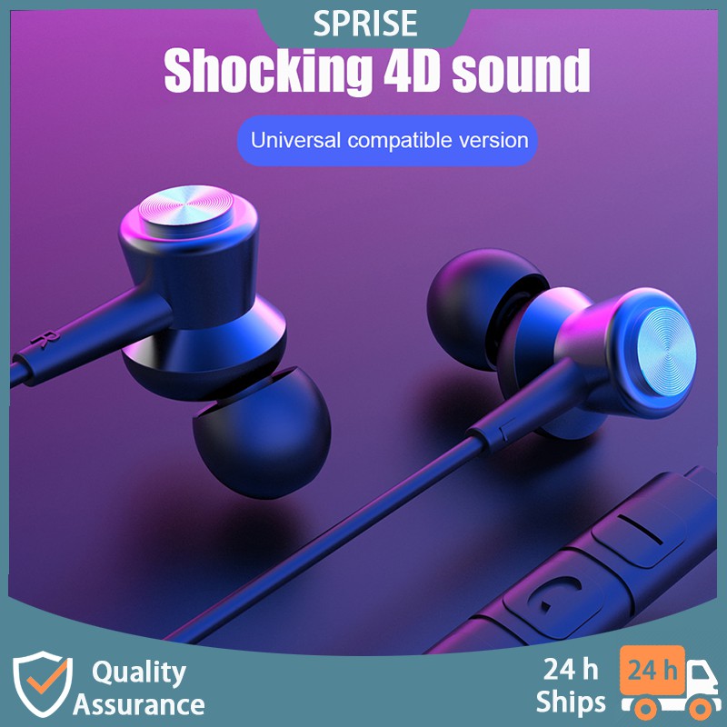 SPRISE 4D Stereo Bass Heavy Earphone With Mic Earphone Wired Headset ...