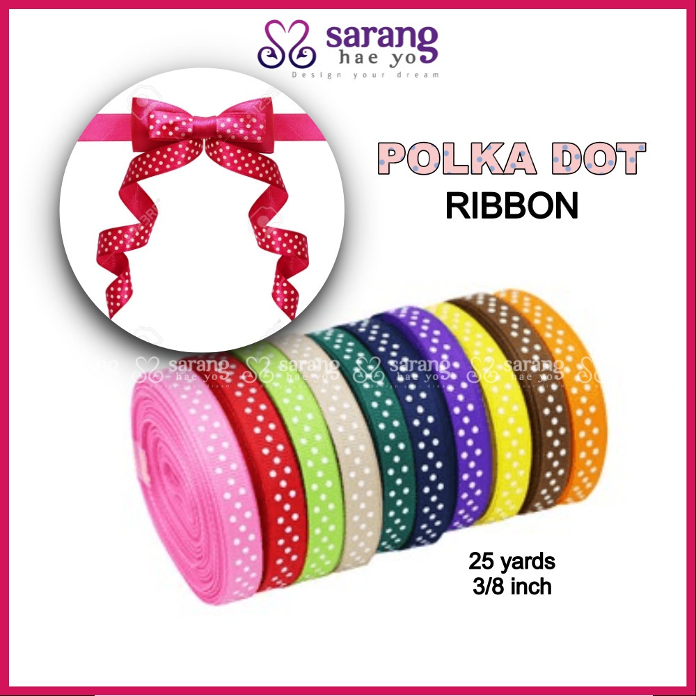 25yrd 13yds 3/8" 9mm Ribbon Satin Polka Dot Riben Polka Dot Satin Reben ...