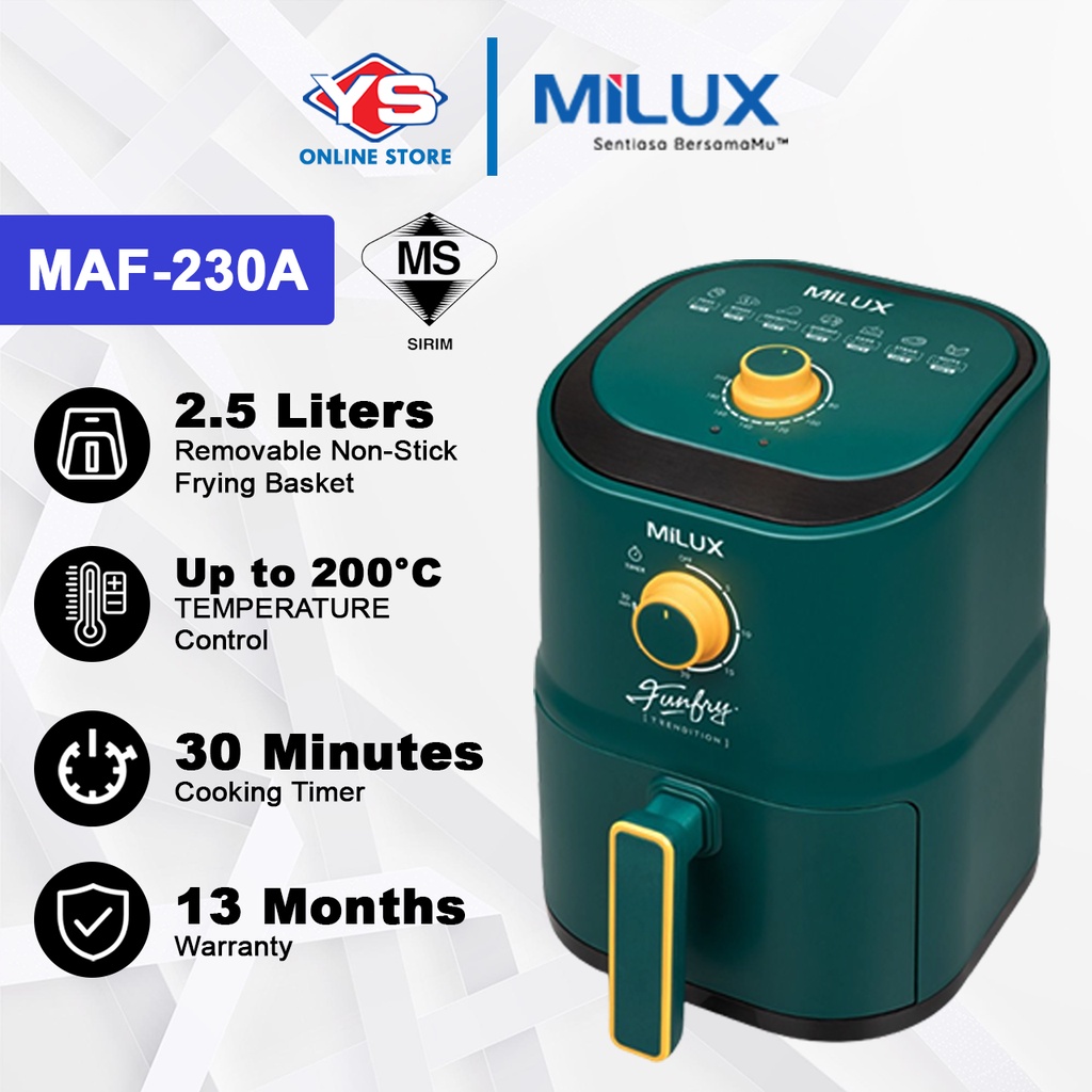 MILUX 2.3L Sirim Certified Rapid Hot Air Cycling Air Fryer MAF-230A ...