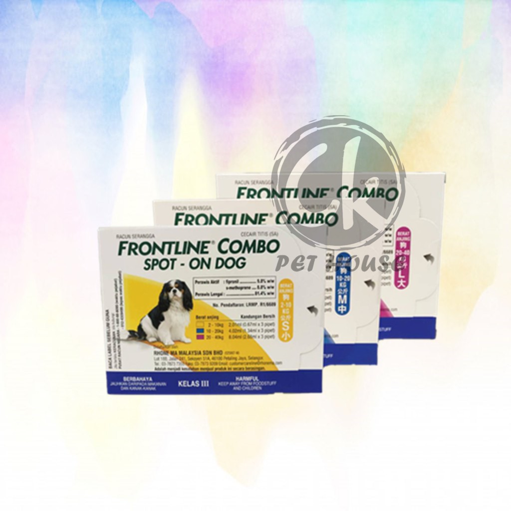 FRONTLINE Combo Spot On Dog (3 pipets/box) Tick and Flea Treatment Ubat ...