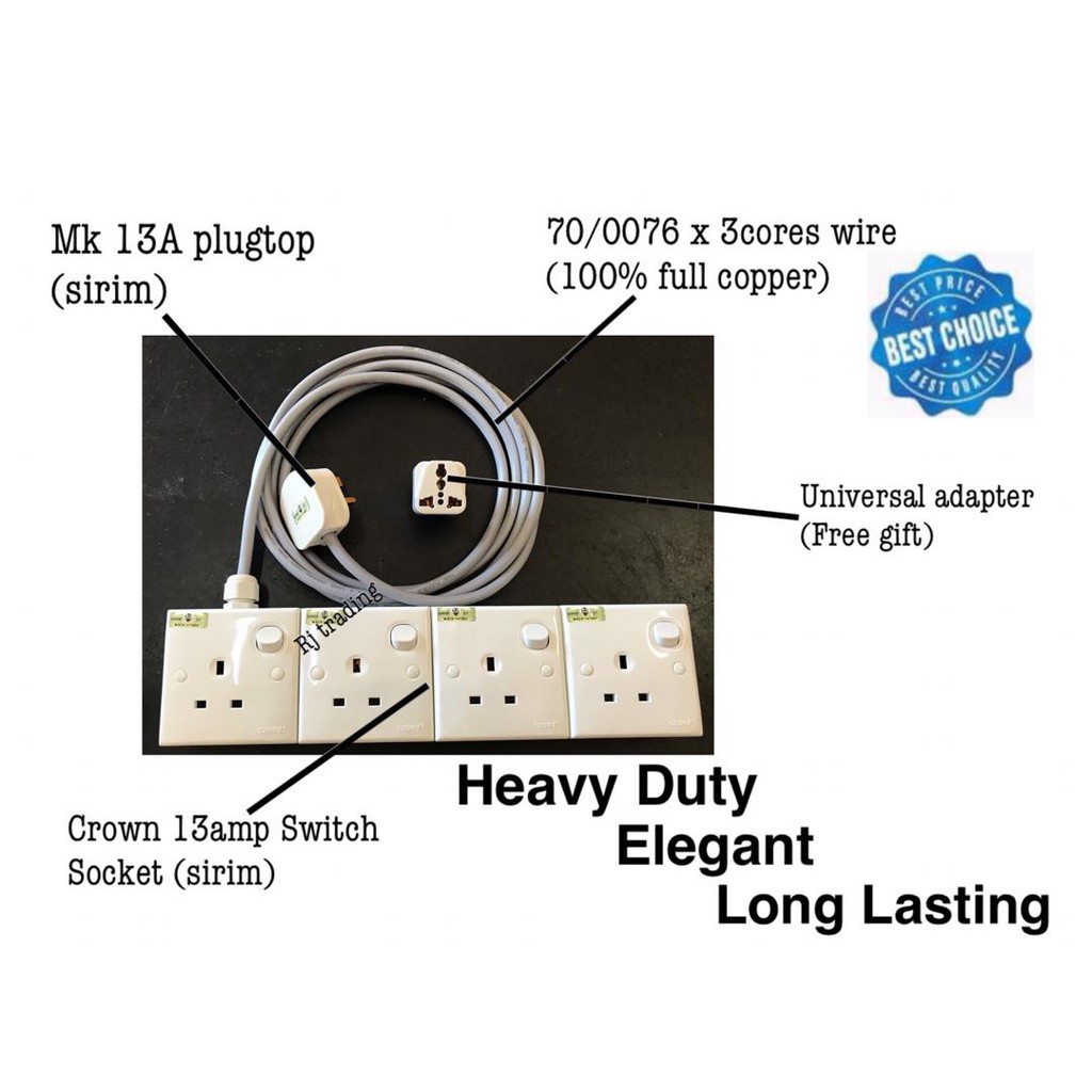 (READY STOCK)(0.5m-10m)HEAVY DUTY EXTENSION TRAILING SOCKET 1/2/3/4 ...