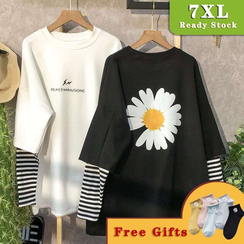 Plus Size (M-7XL) Korean Women Long Sleeve Blouse Top Clothes Casual ...