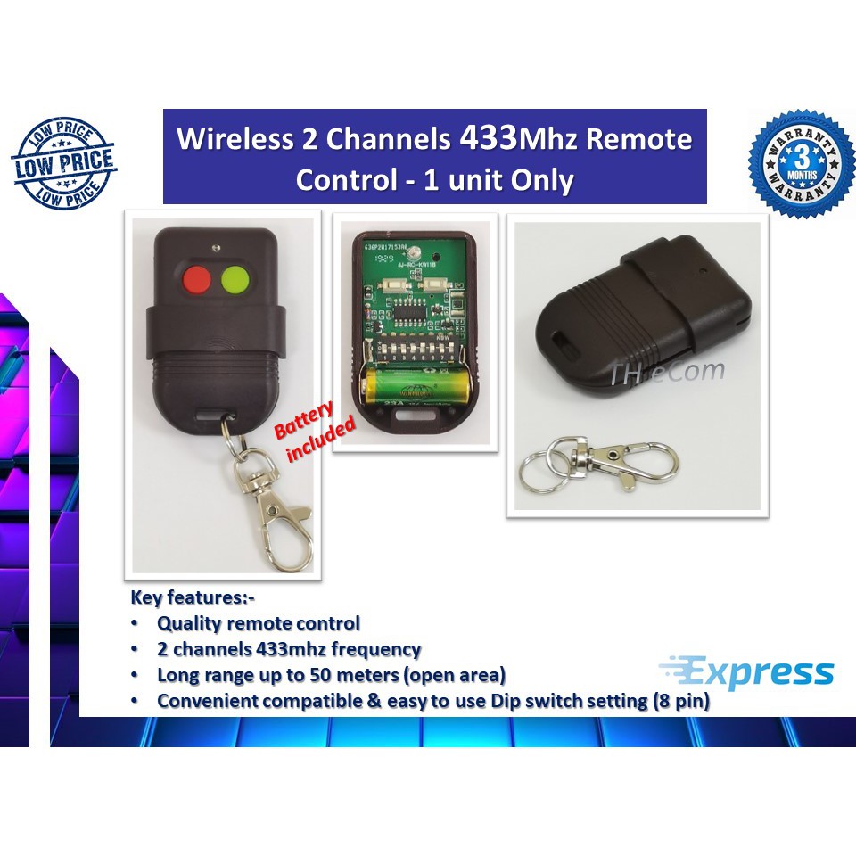 Autogate Door Wireless Remote Control 2 Channel 433Mhz DIP Switch Auto ...