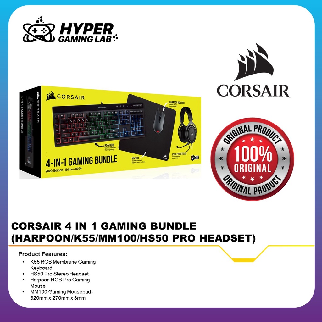 CORSAIR 4-IN-1 Gaming Bundle (K55 RGB PRO + HARPOON RGB PRO + MM100 ...