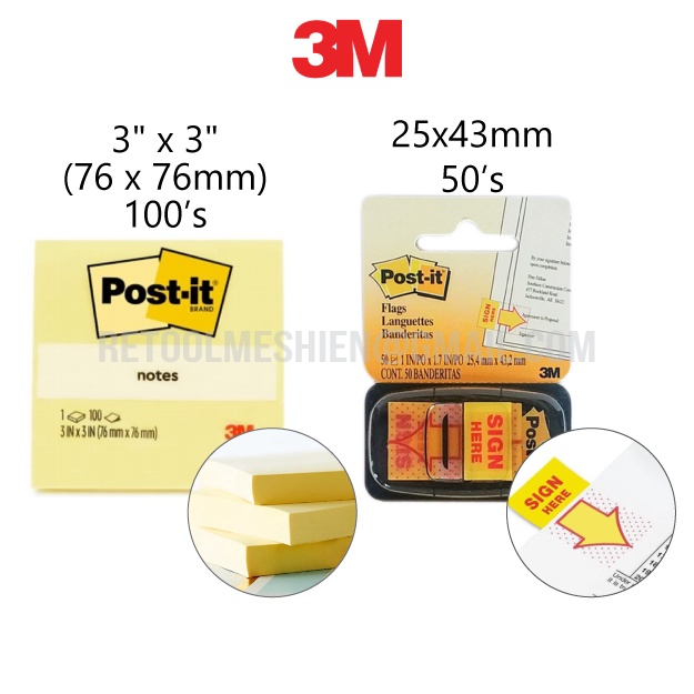 3M Post-it 3x3 100’s Sticky Note/Reusable Flags Sign Here 50’s (680-9) | Shopee Malaysia