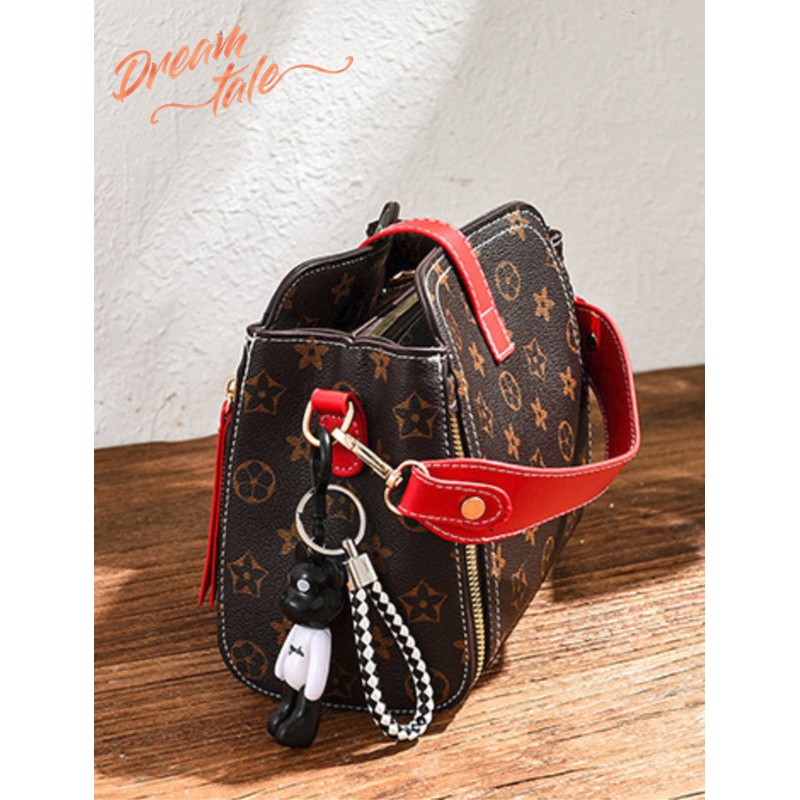 Dreamtale Women Handbag Classic Brown Square FREE Bear Keychain Sling ...