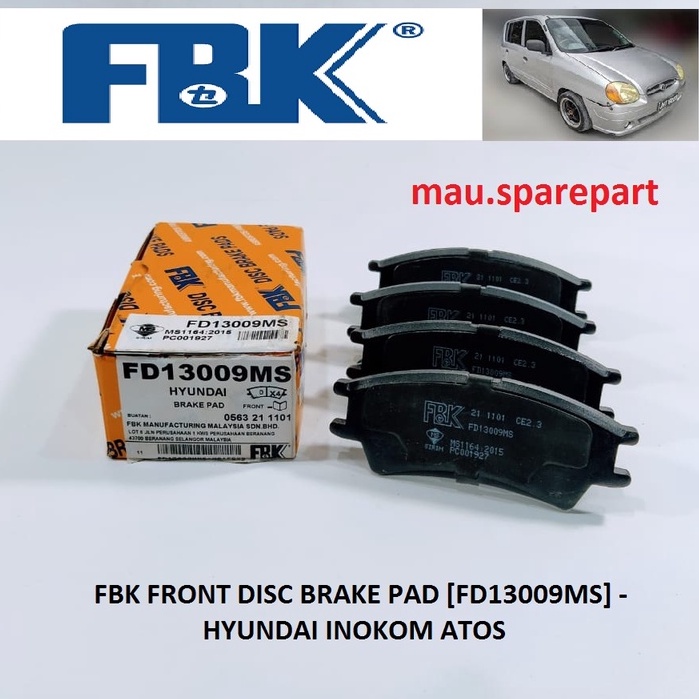 FBK FRONT DISC BRAKE PAD [FD13009MS] - HYUNDAI INOKOM ATOS | Shopee ...