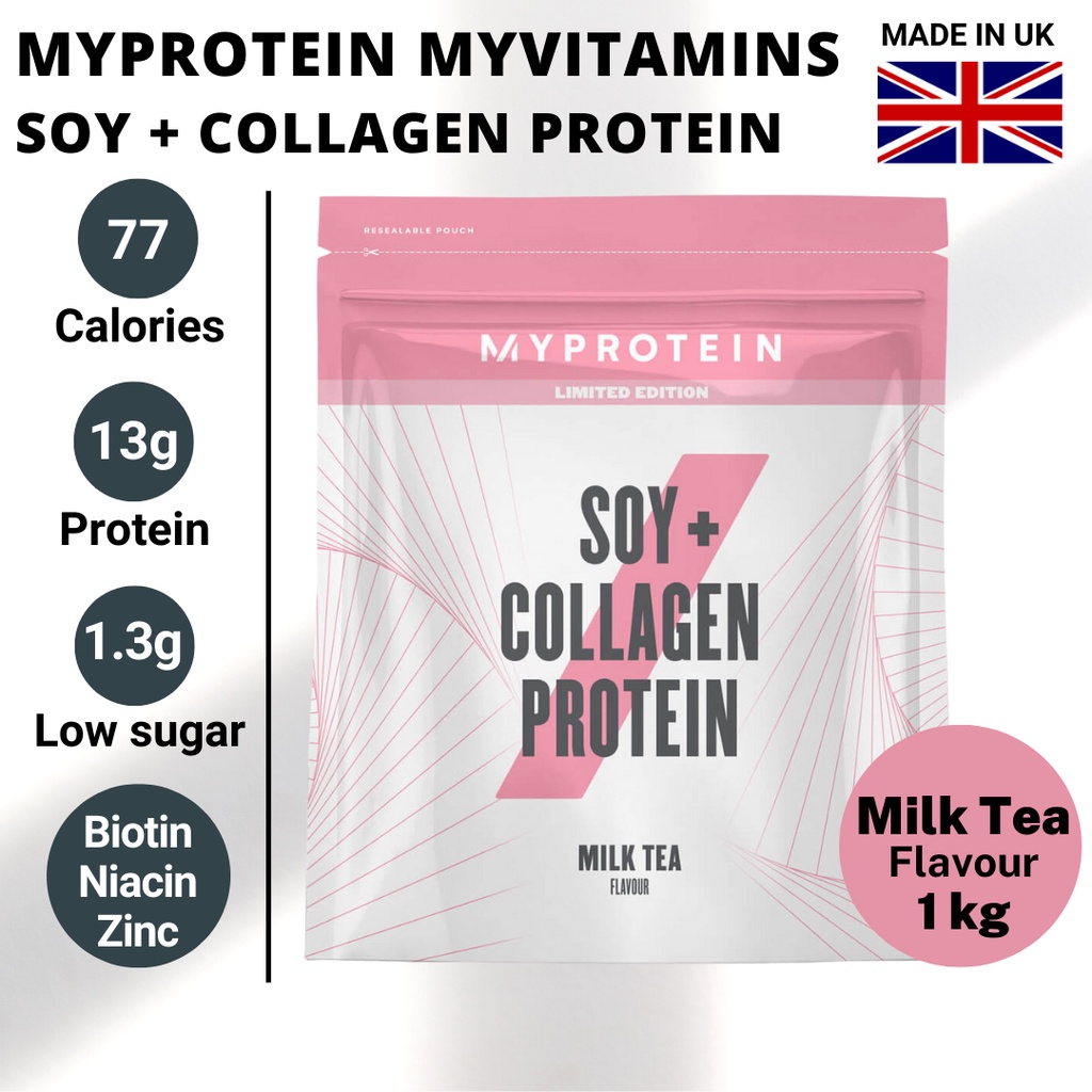 MYPROTEIN Soy + Collagen Protein 1KG SOYA PROTEIN ISOLATE, HYDROLYSED ...