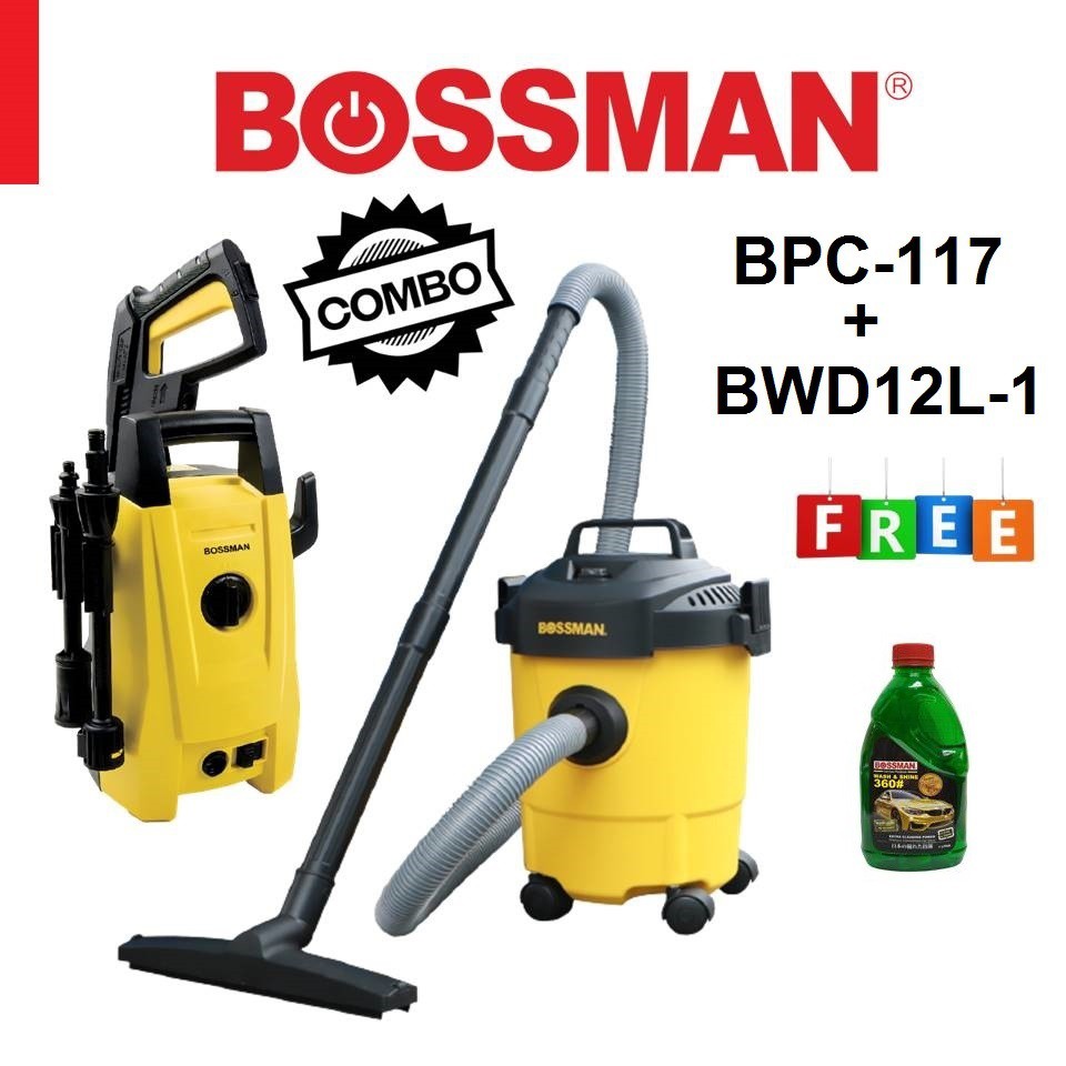 BOSSMAN Combo Package BPC-117 High Pressure Cleaner + BWD-12L1 Vacuum ...