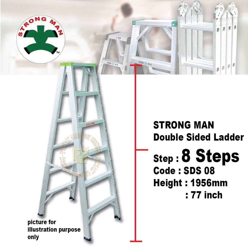 STRONGMAN 8 Steps Double Sided Aluminium Ladder SDS 08 | Shopee Malaysia