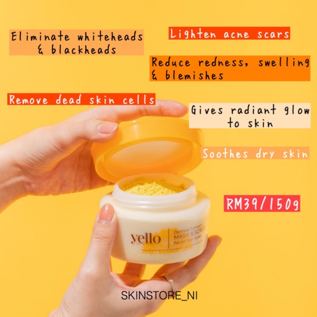 (READY STOCK) YELLO SKINCARE OATMEAL TURMERIC MASK & SCRUB OTMS ...