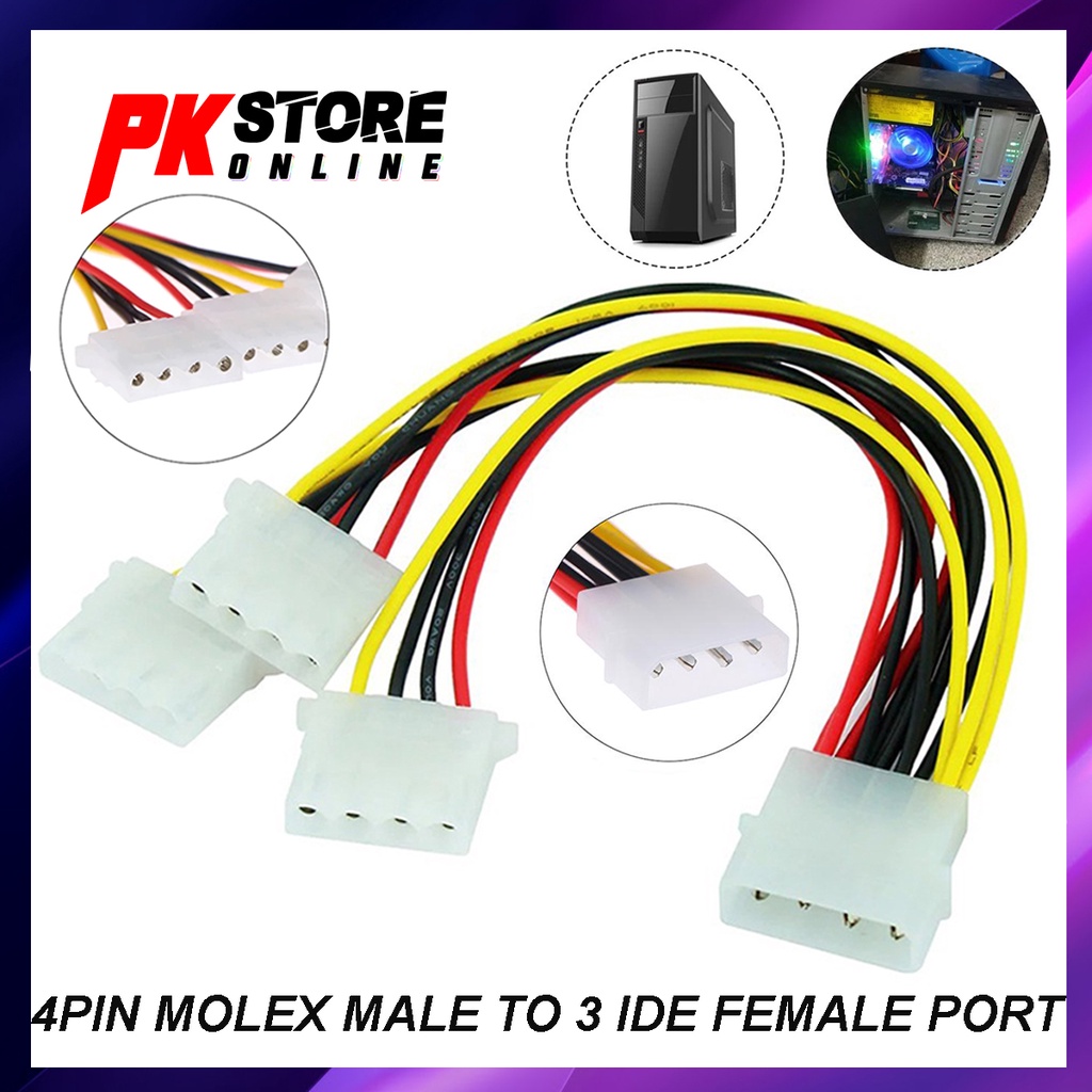 SATA 4PIN POWER SPLITTER CABLE 4PIN MOLEX MALE TO 3 IDE FEMALE PORT ...