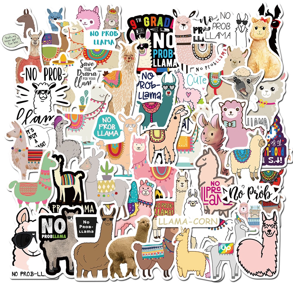 50PCS Cute Alpaca No Prob Llama Sticker Cool PVC DIY Guitar Luggage ...