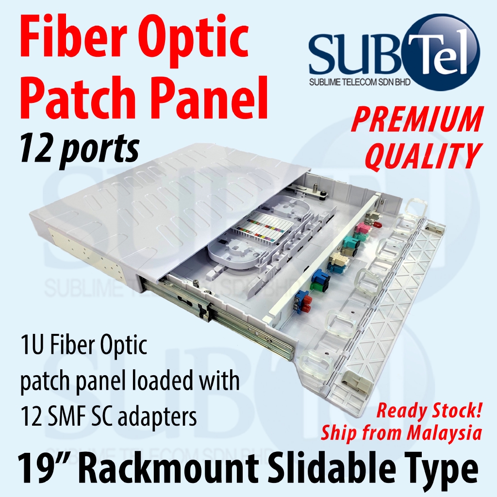 1U 12 Port Fiber Optic Patch Panel 19" rack Rackmount Slidable Type ...